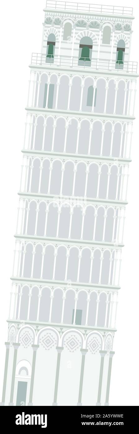 Pisa Leaning Tower, Italy. Isolated on white background vector ...