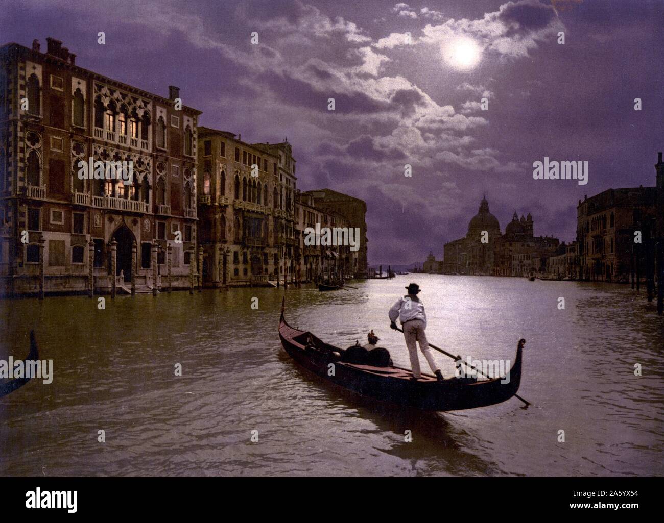 Italy vintage early photography godnola gondolier grand canal boat hi ...