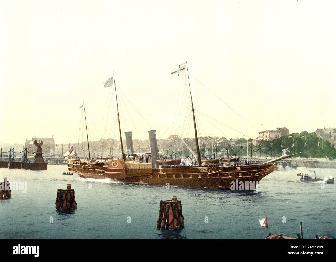 The osborne', Queen Victoria's royal yacht, sails past Osborne, on the ...