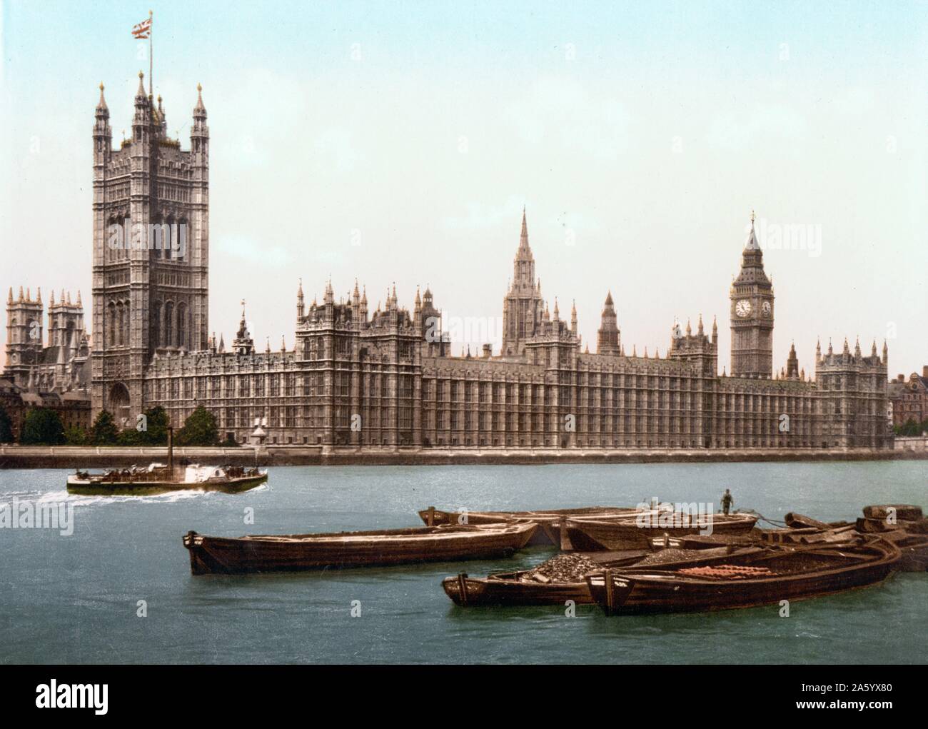 Houses of Parliament from the river, London, England 1890 Stock Photo ...