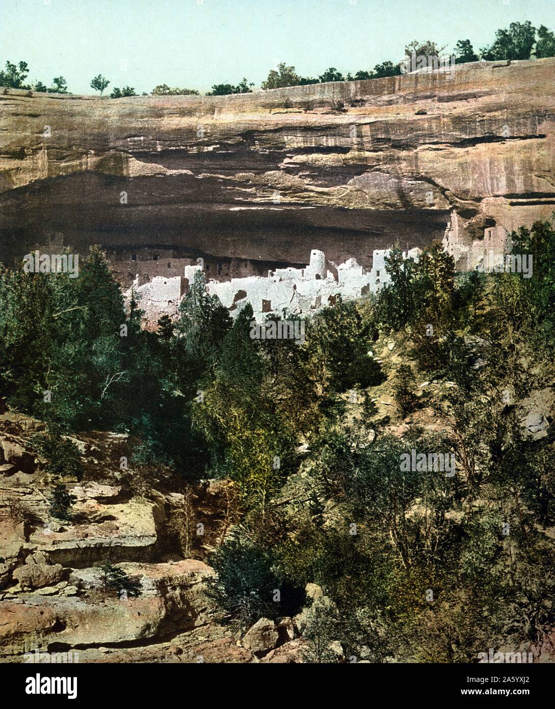 Colour photograph of Cliff Palace. The largest cliff dwelling in North ...