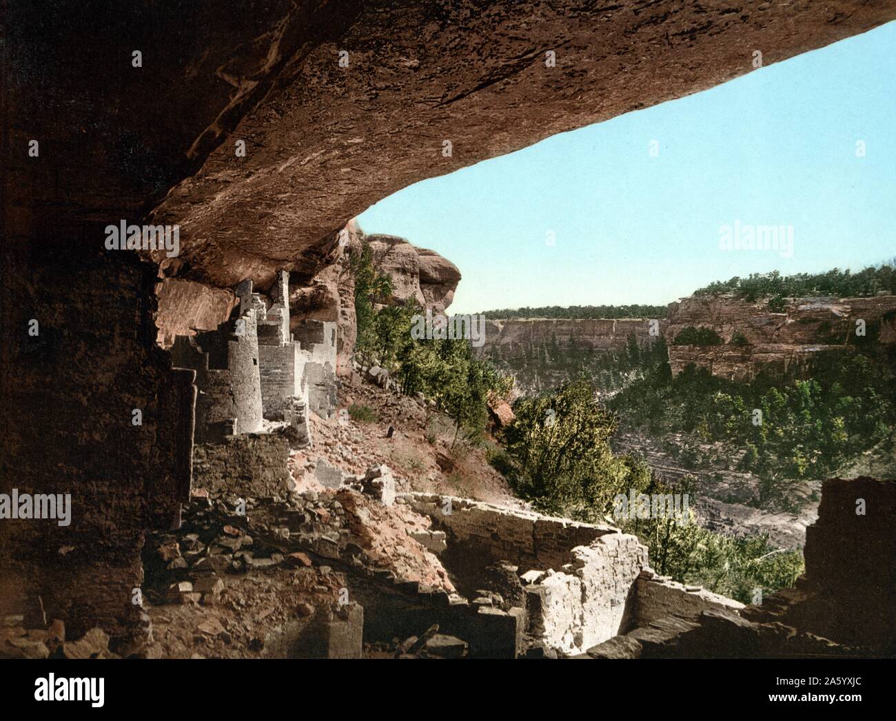 Colour photograph of Cliff Palace. The largest cliff dwelling in North ...