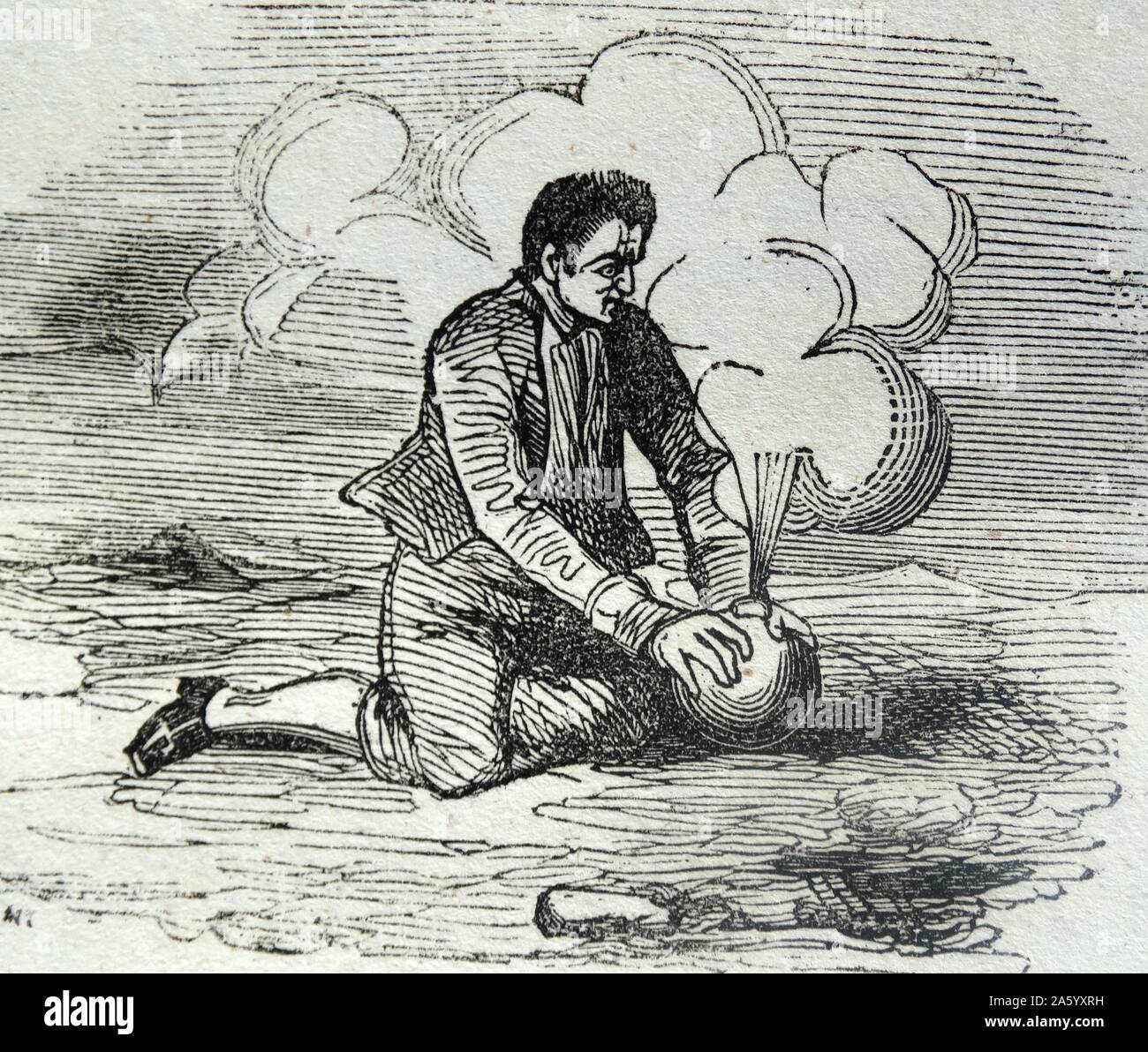 Engraving of a conspirator planting a bomb. Dated 18th Century Stock ...