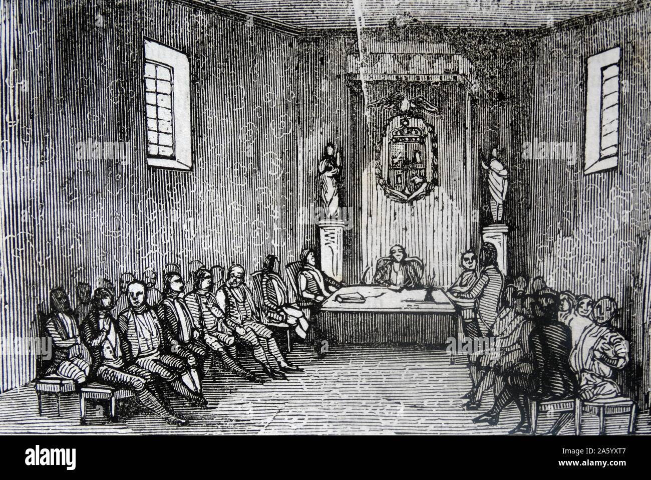 Illustration depicting the creation of the Constitution of Bayonne ...