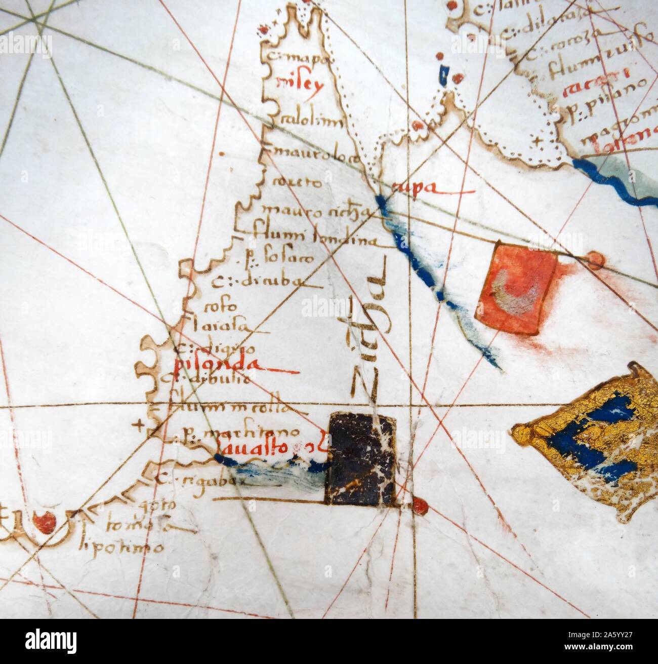 Renaissance map of Europe, Jacopo Russo, 1528, detail of north African ...