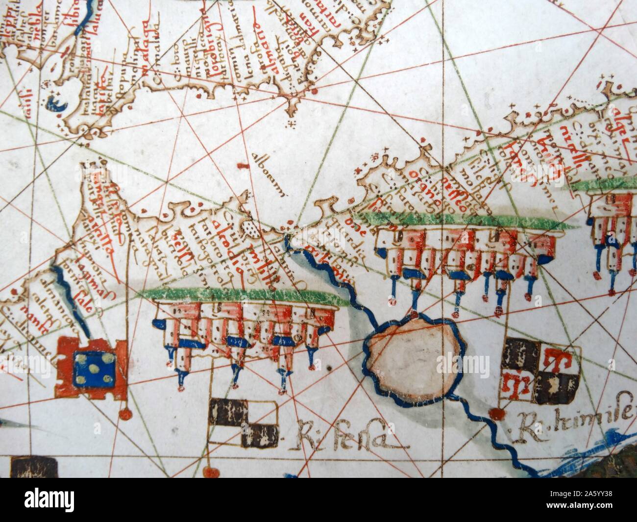 Renaissance map of Europe, Jacopo Russo, 1528, detail showing the ...