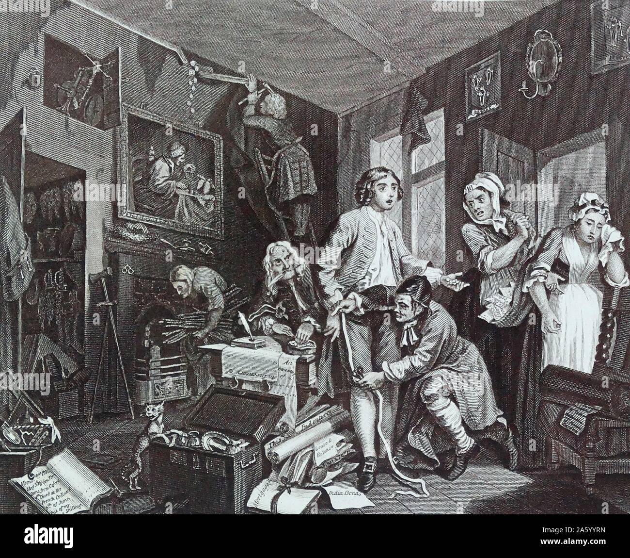 Engraving titled 'The Rake's Progress' by William Hogarth (1697-1764 ...