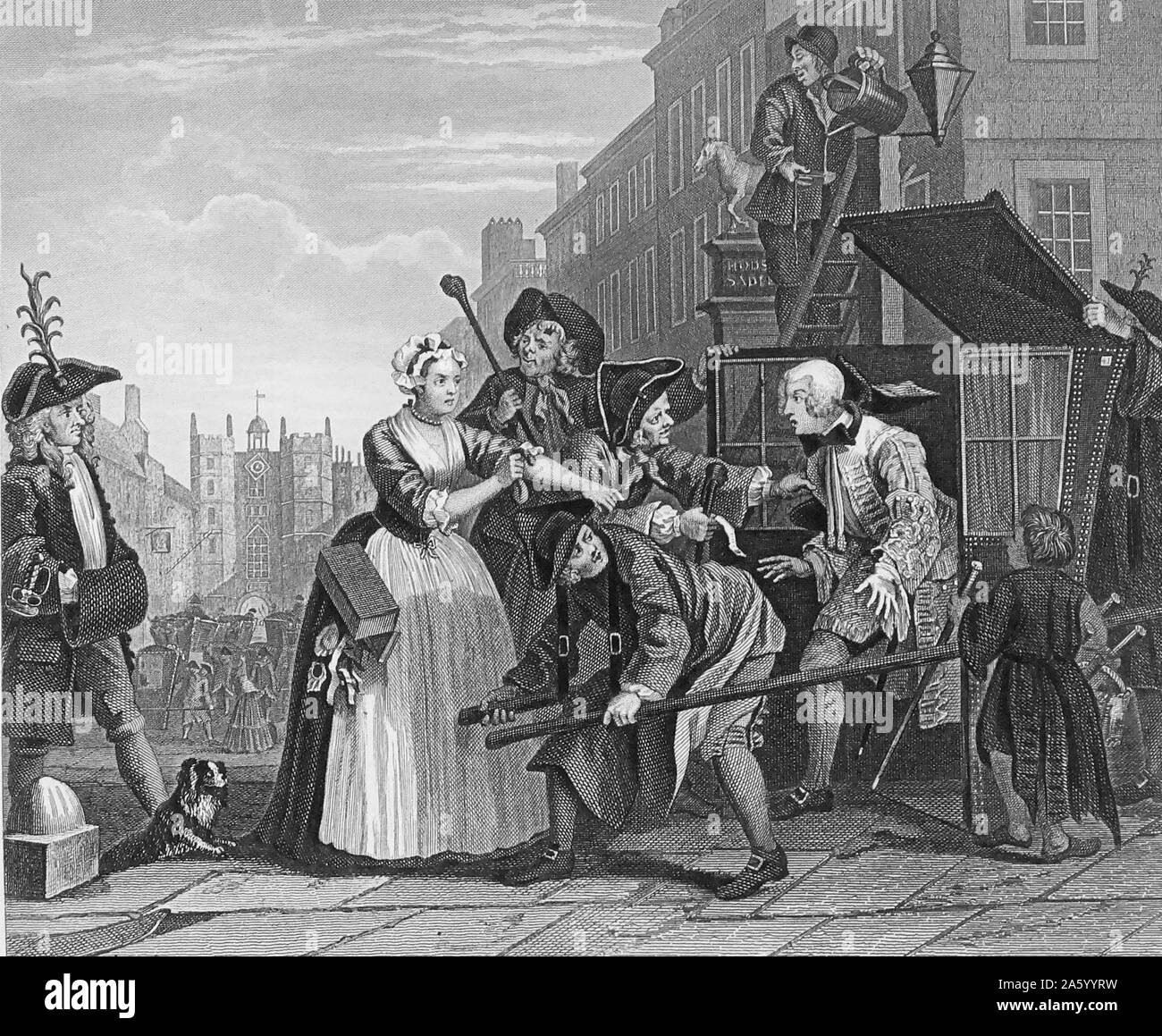Engraving titled 'The Rake's Progress' by William Hogarth (1697-1764 ...