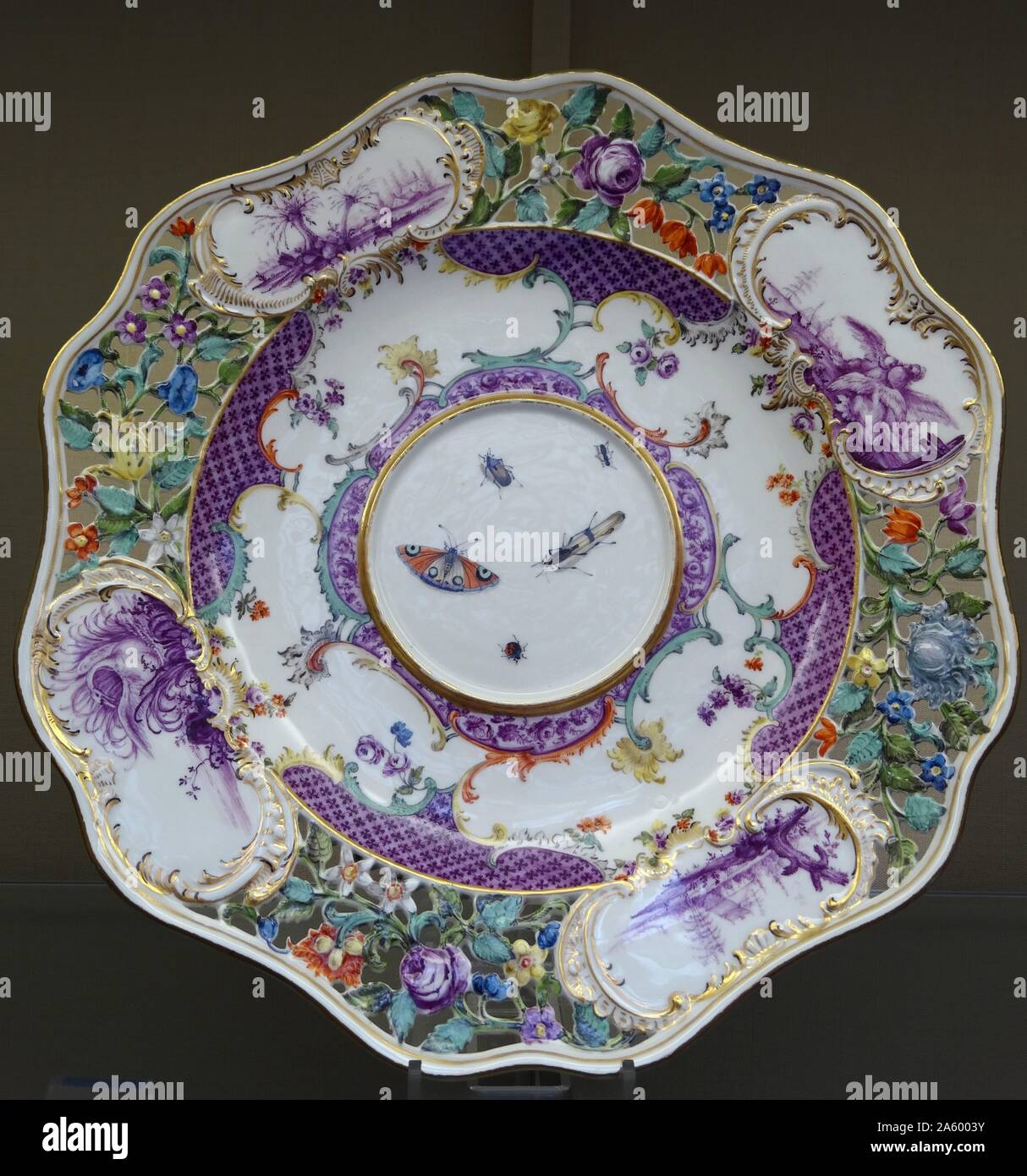 Porcelain moulded decoration painted enamels gilded saucer 18th century ...