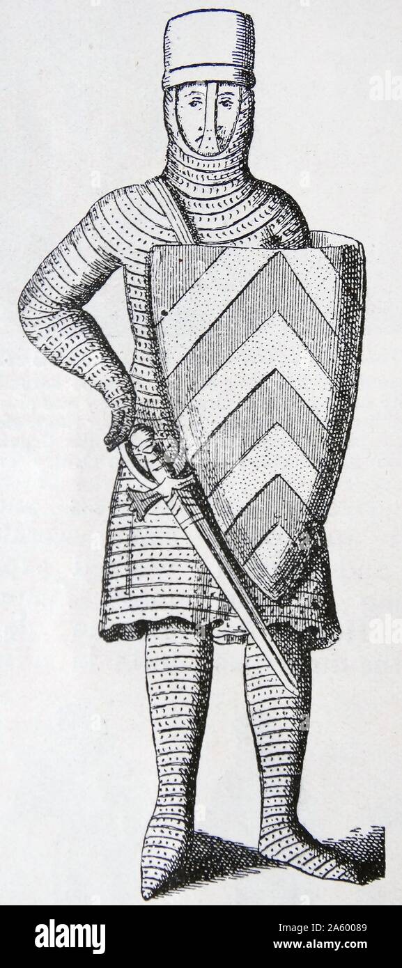 Engraving depicting a French knight of the 13th Century Stock Photo - Alamy