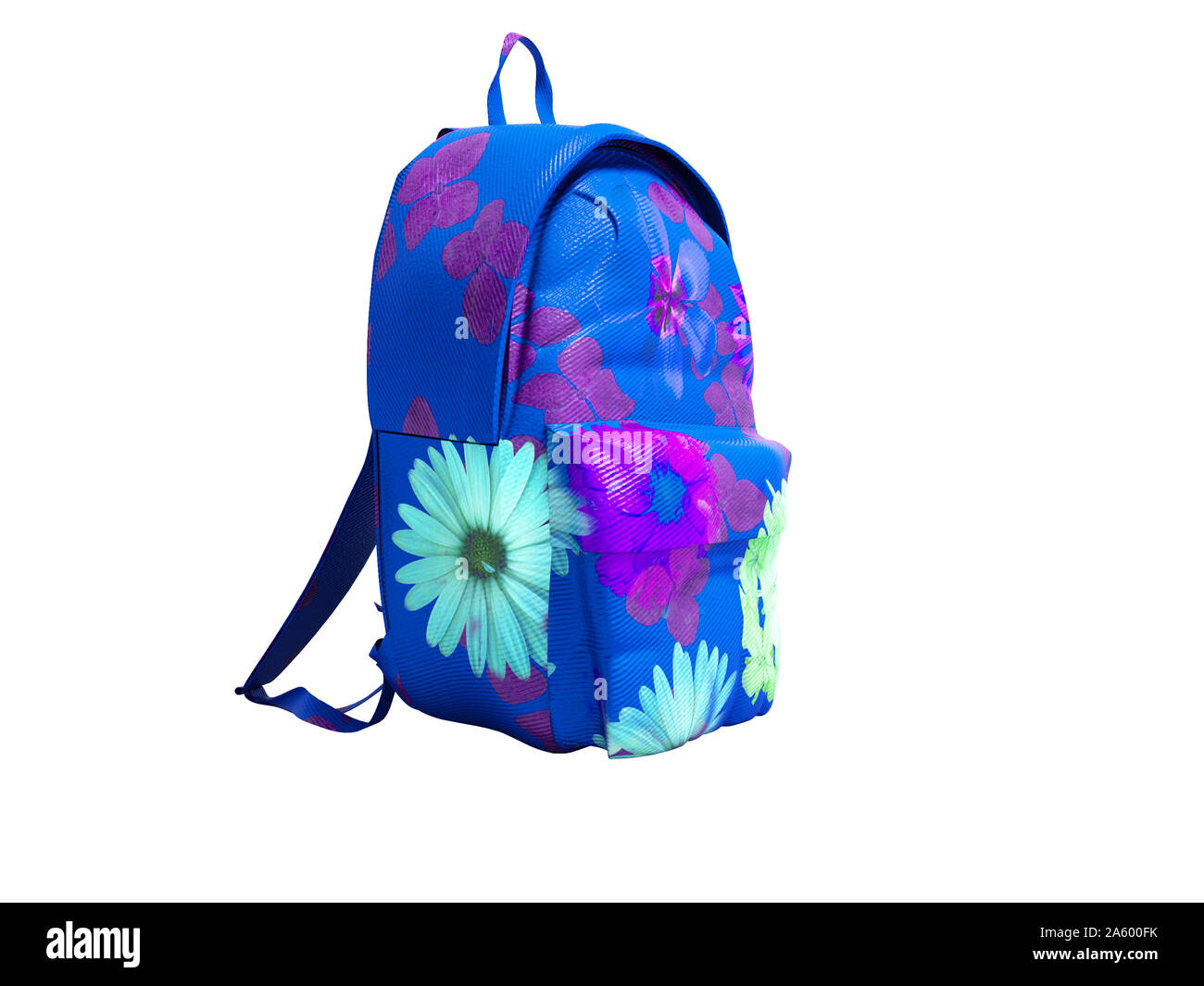 Modern dark blue backpack in school for girl and teenager with flowers ...