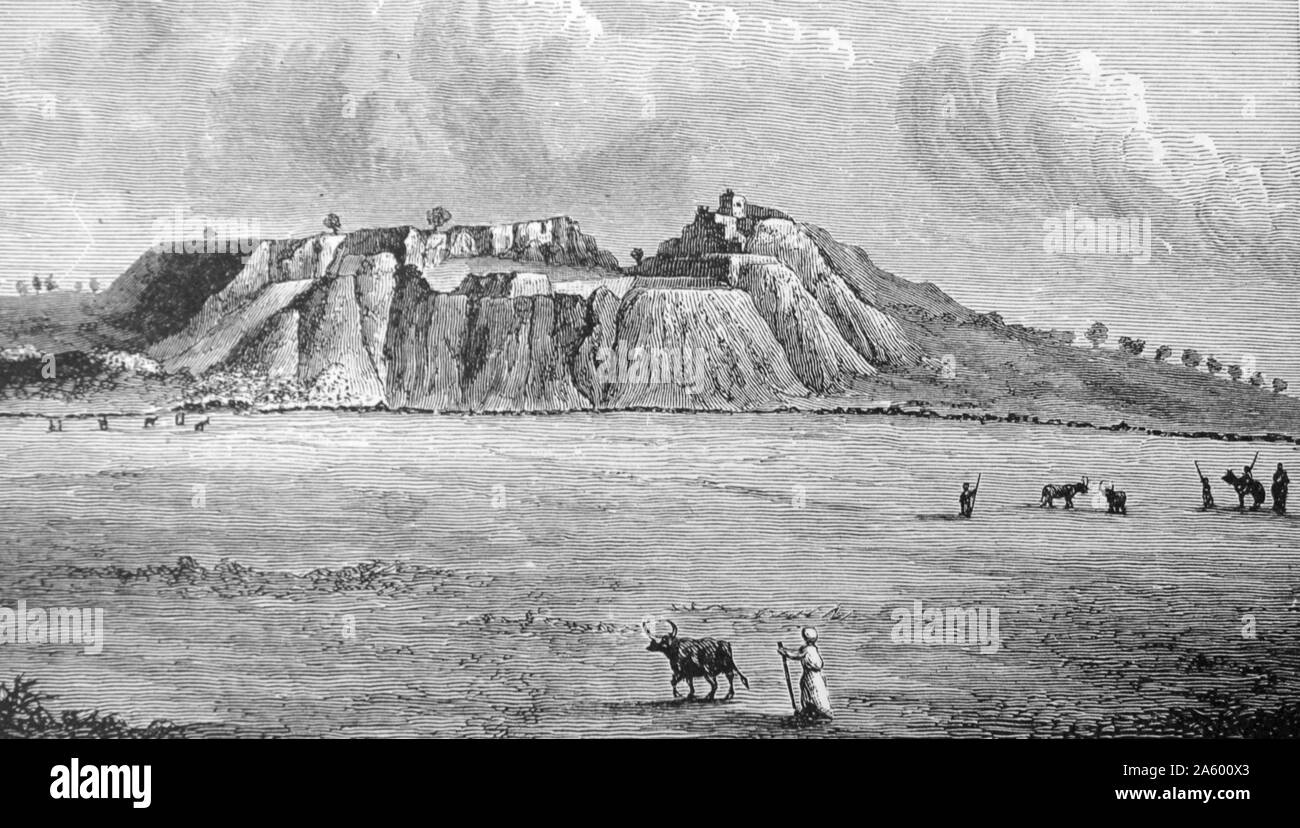 Engraving depicting the walls of the acropolis belong to Troy VII Stock ...