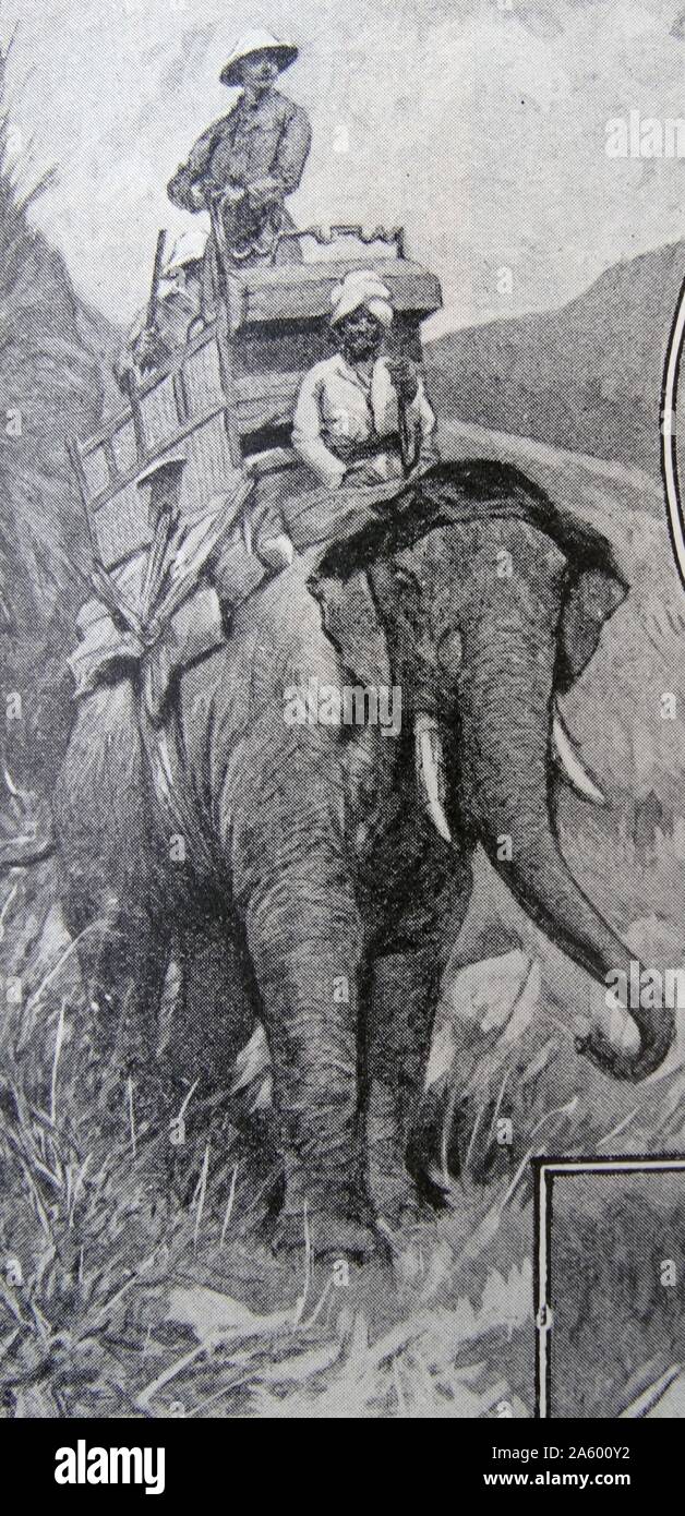 Illustration depicting a British national riding on an elephant in ...