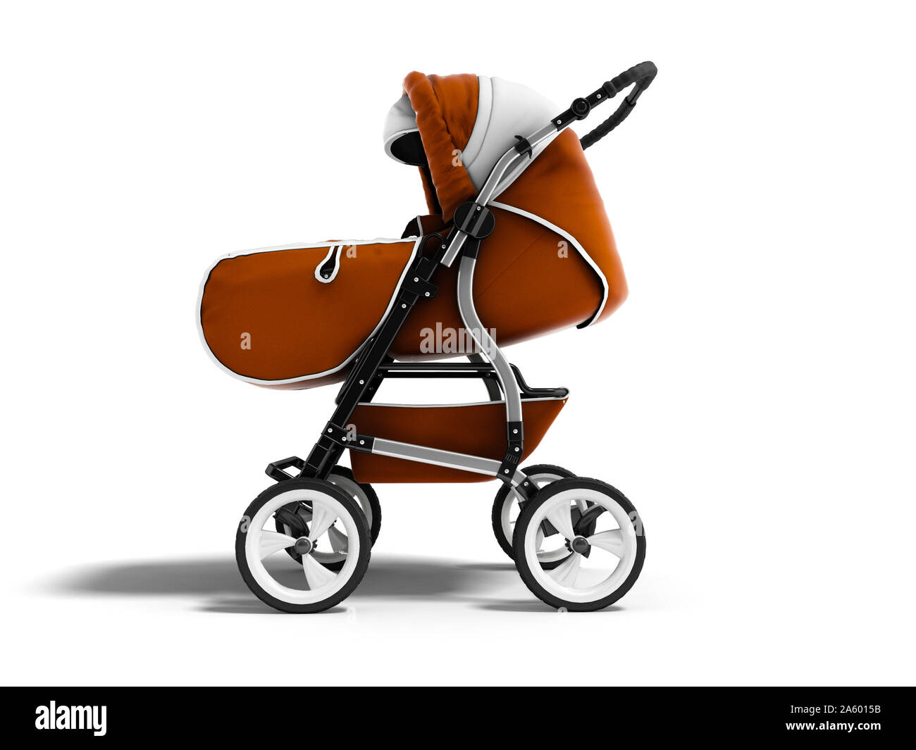 Modern orange baby stroller transformer all-season 3d render on white ...