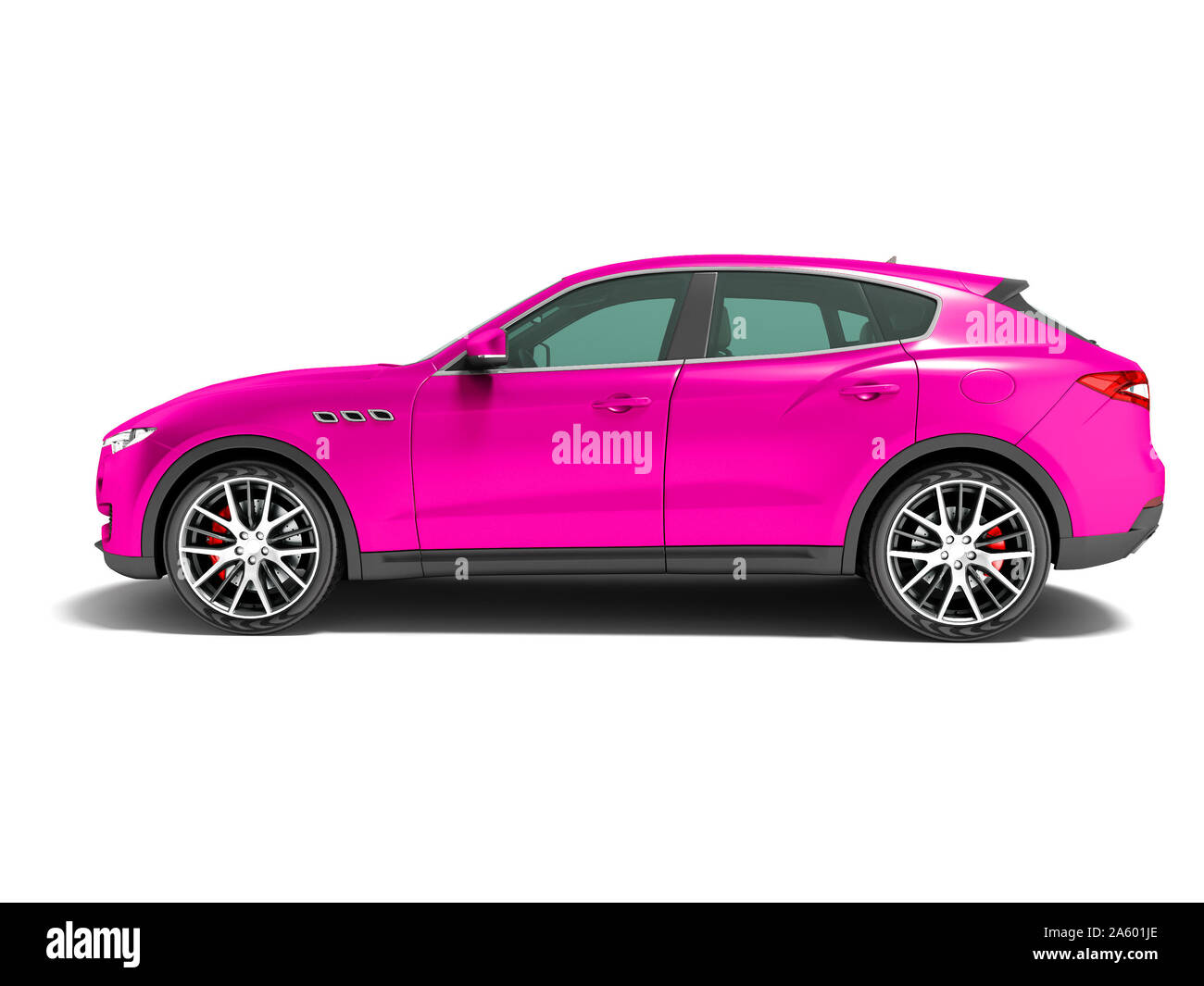 Modern pink car crossover for business trips side view 3D render on ...