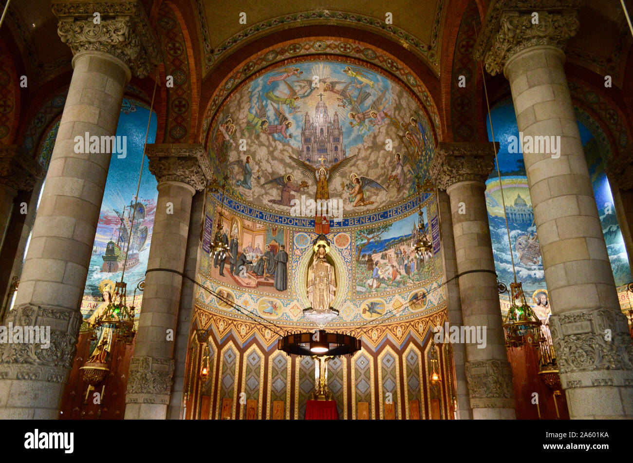 The altar in the crypt of Sagrat Cor church at Tibidabo in Barcelona ...