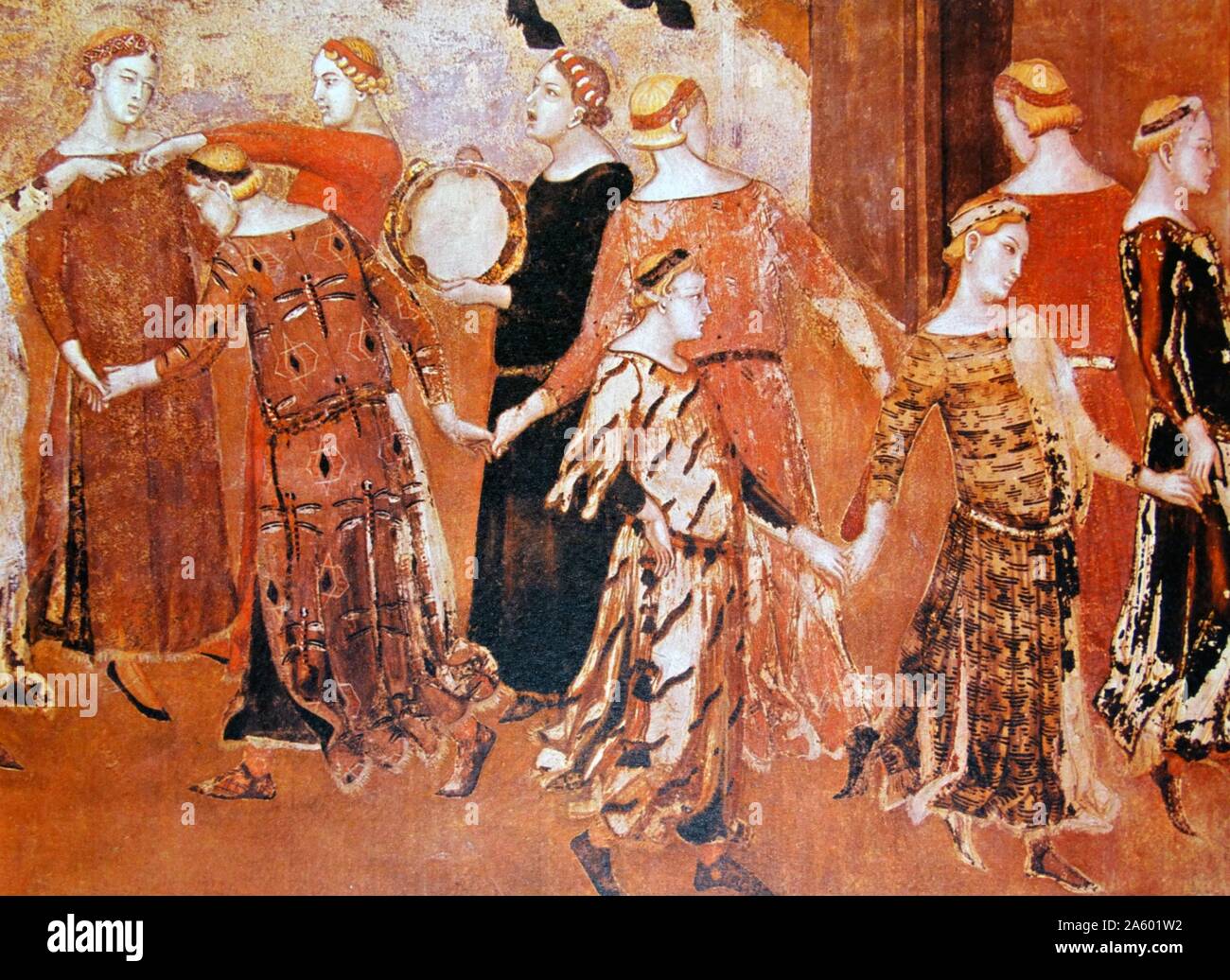 Painting titled 'Peace and dancing girls' by Ambrogio Lorenzetti (1290 ...