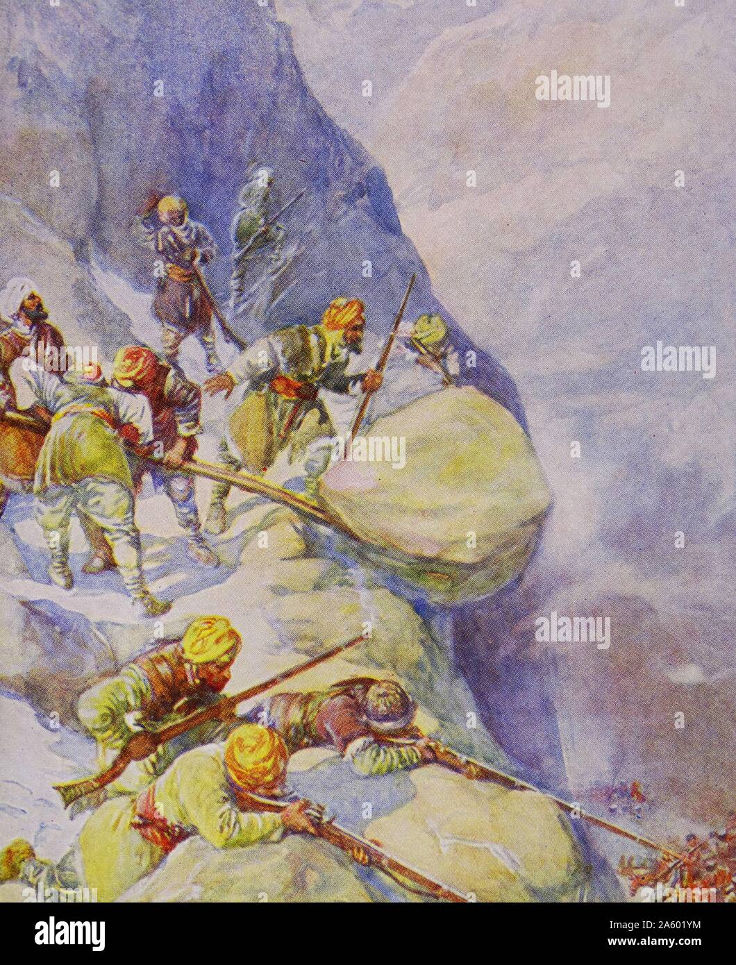 Painting depicting soldiers being crushed by rolling stones by Joseph ...