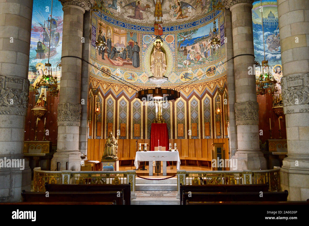 The altar in the crypt of Sagrat Cor church at Tibidabo in Barcelona ...