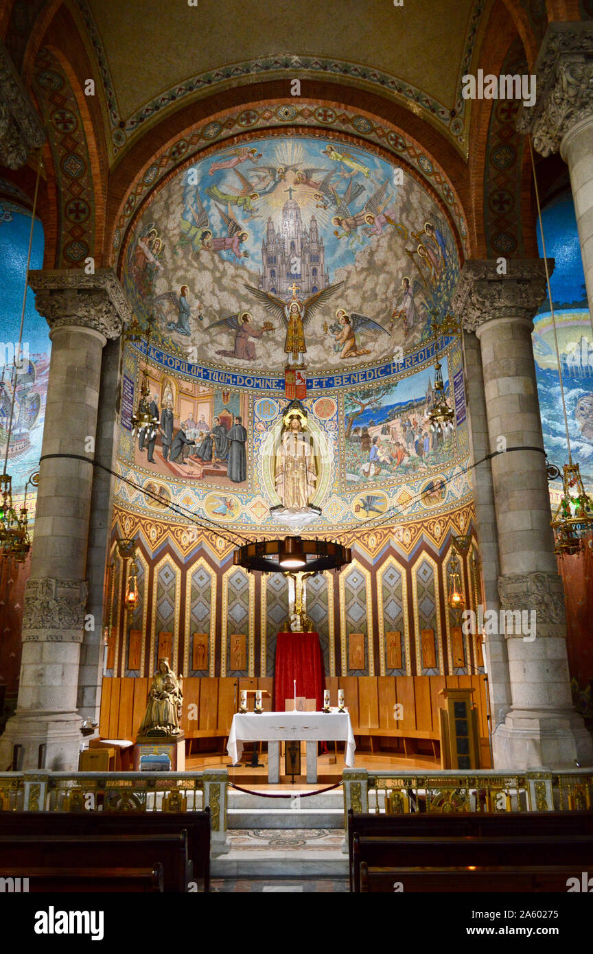 The altar in the crypt of Sagrat Cor church at Tibidabo in Barcelona ...