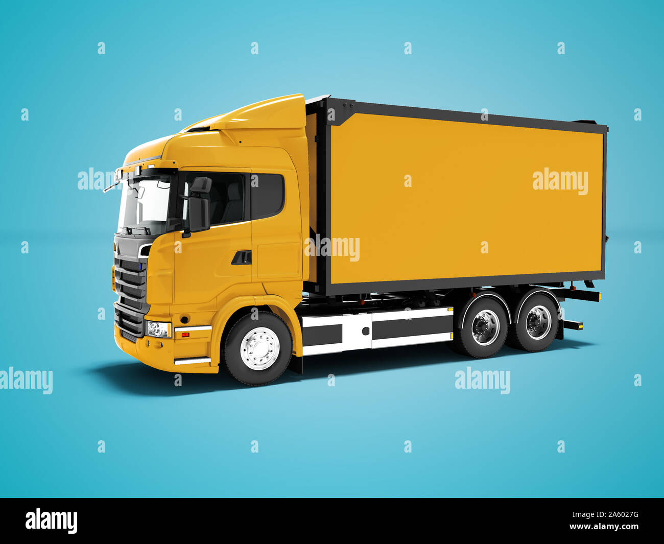 Modern yellow truck for transportation of goods around the city 3d ...