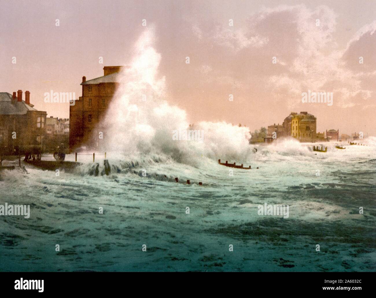 Rough sea, Bangor, England. Photomechanical print, photochrom, colour ...