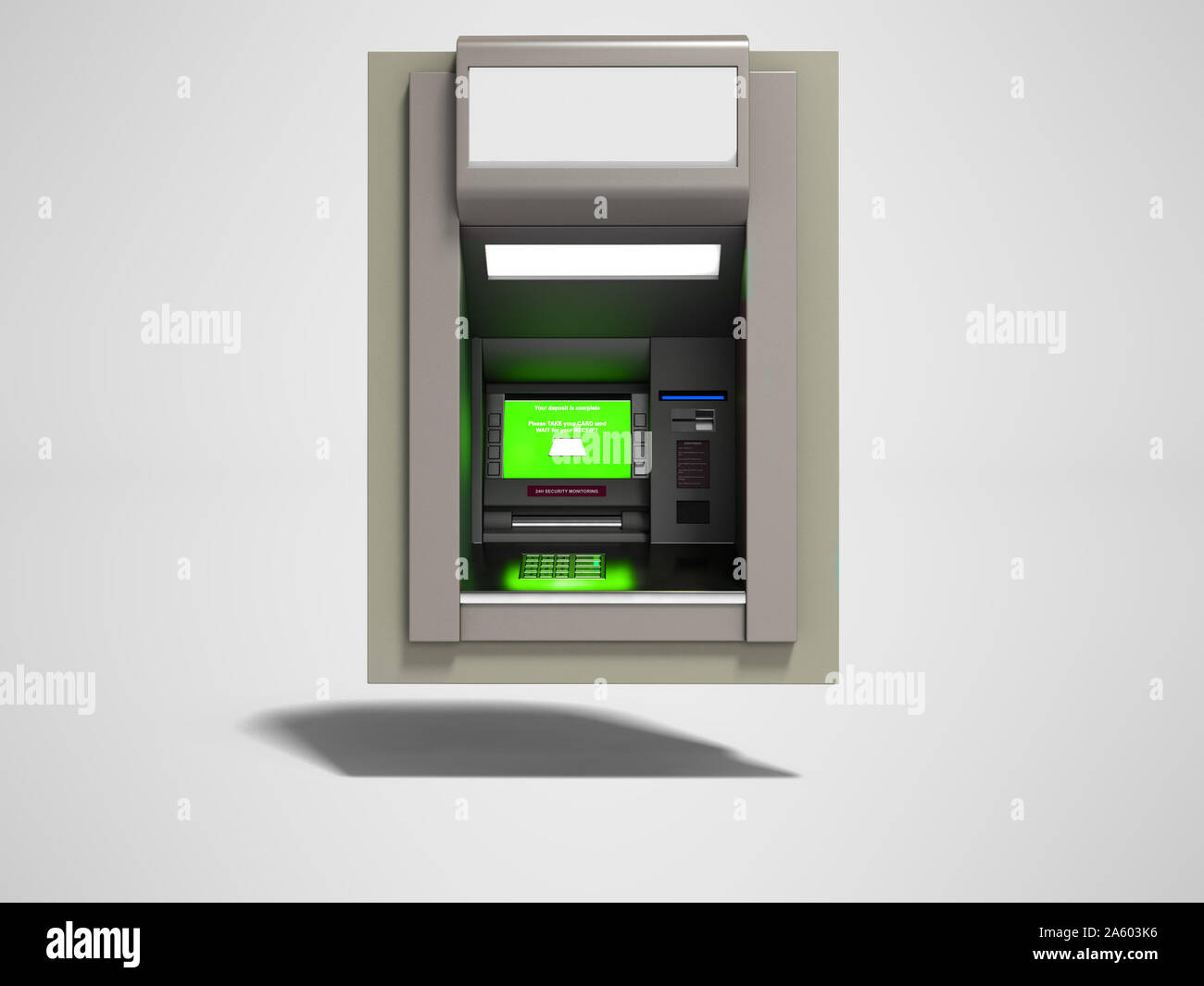 Modern ATM included with green screen 3d render on gray background with ...