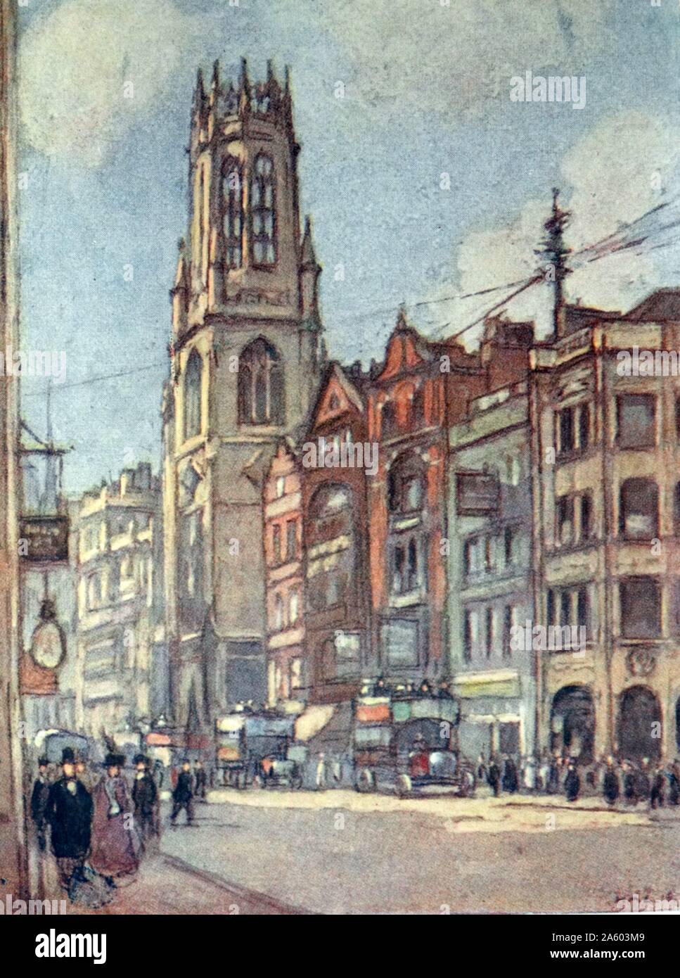 Colour sketch of the Guild Church of St Dunstan-in-the-West, dedicated ...
