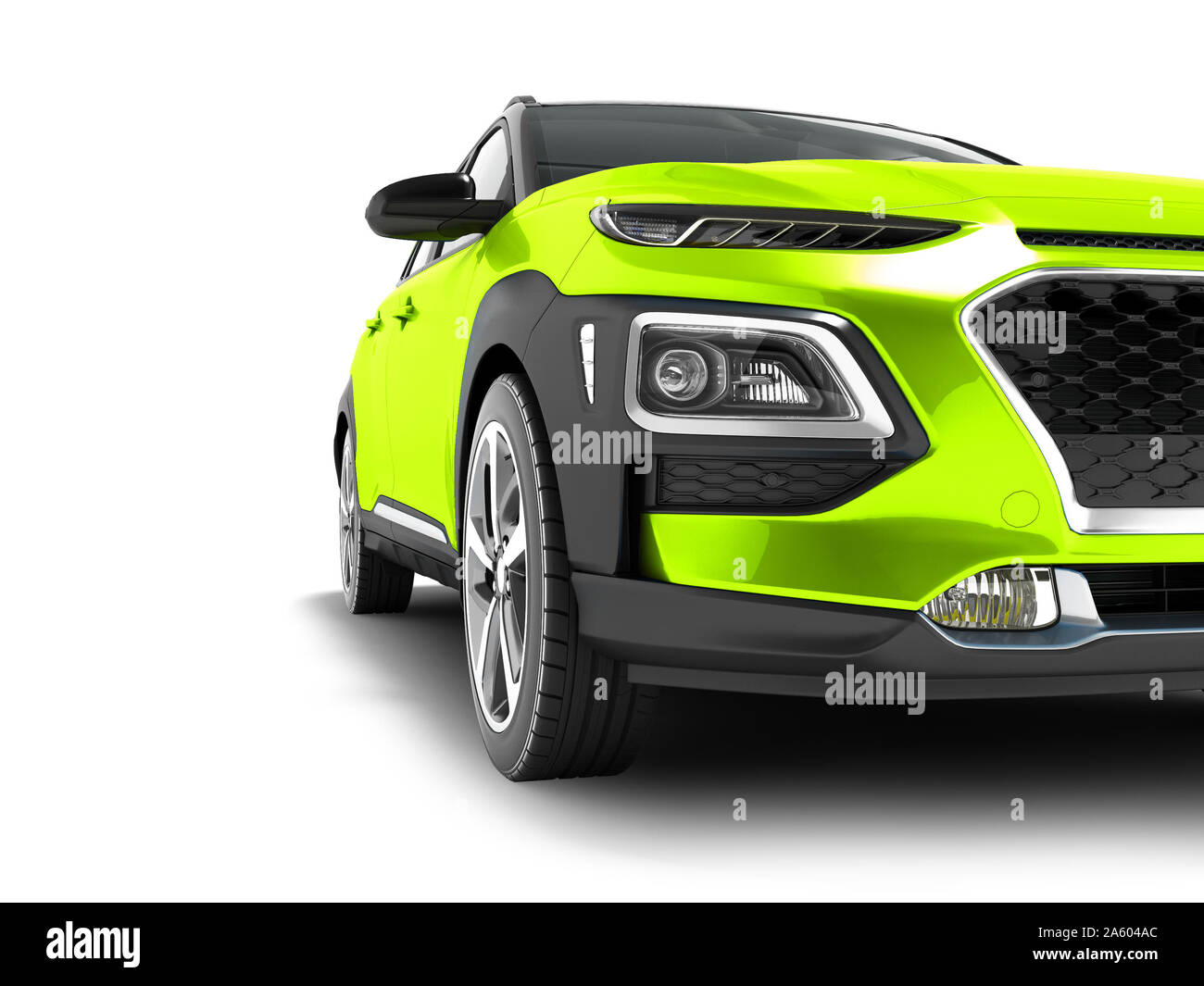 Modern light green car crossover for travel with black insets in front ...