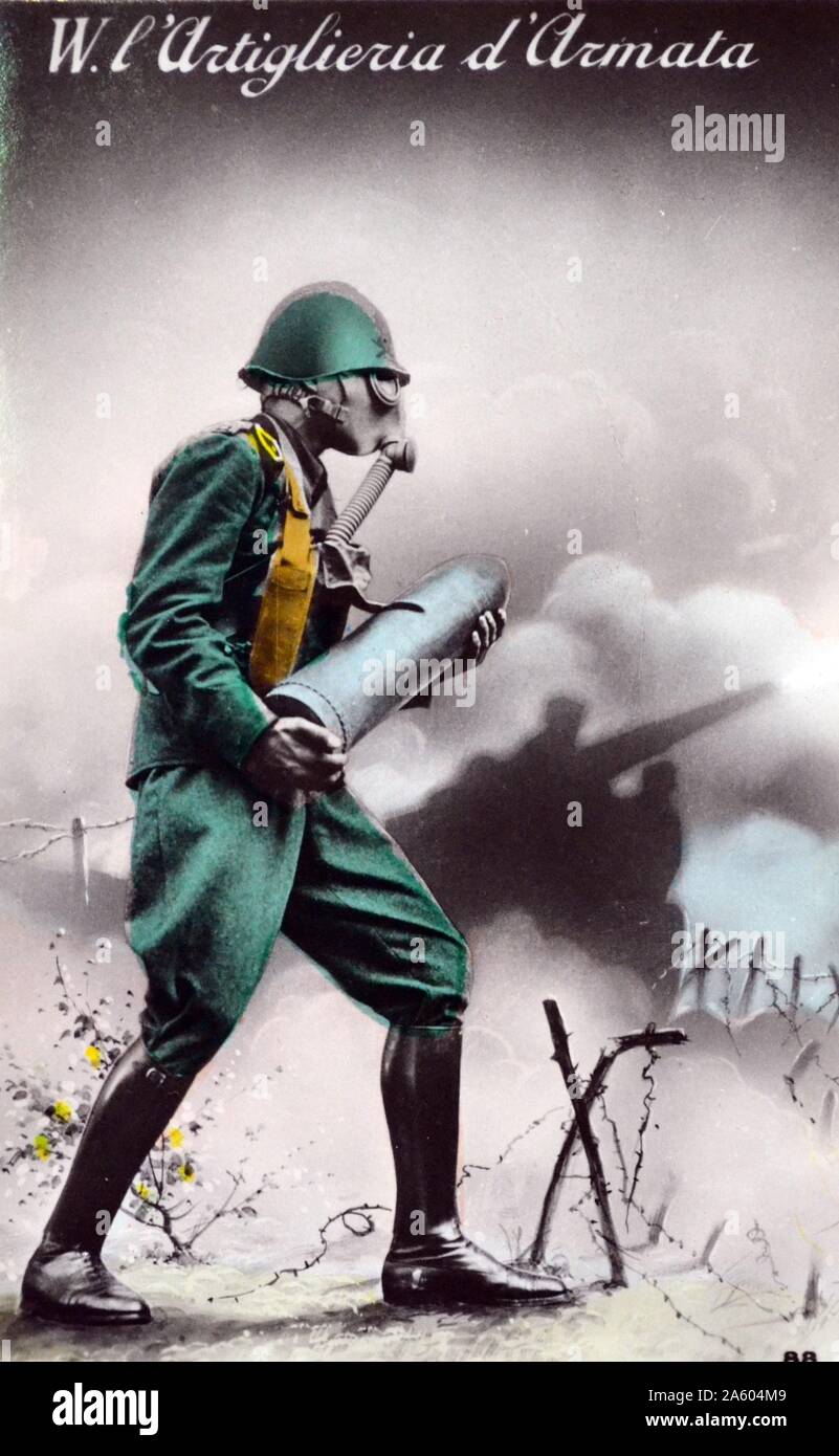 Italian world War Two postcard showing an infantry soldier with his gas ...