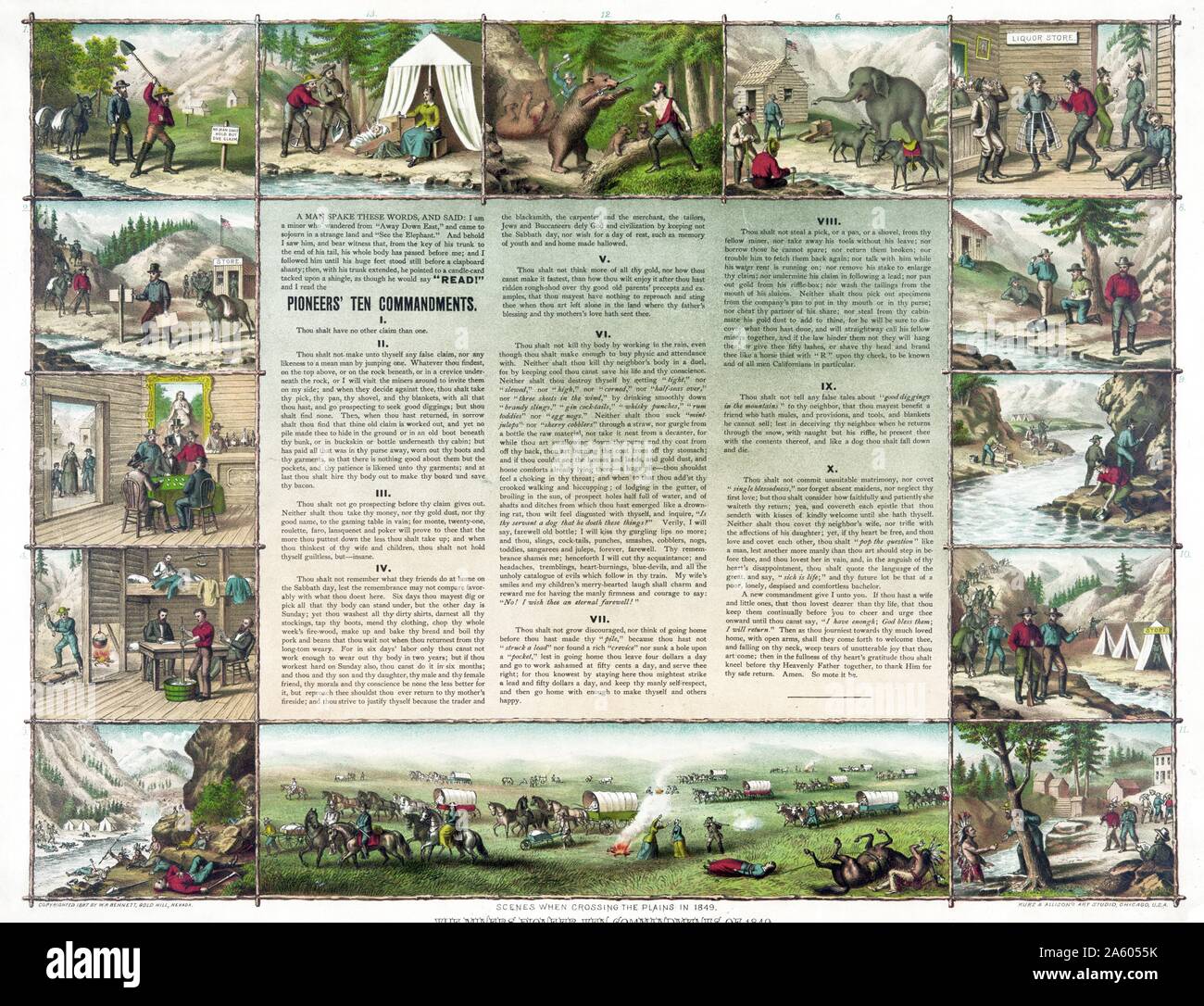 The miners pioneer ten commandments of 1849. 14 scenes of lives of ...