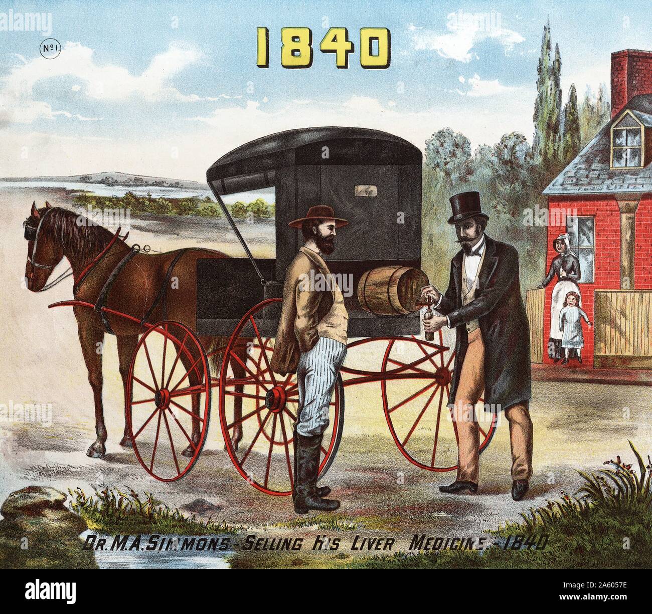 Poster advertisement - Shows Dr. Simmons selling his medicine from a ...