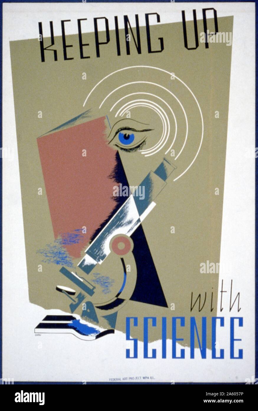 A Poster that promotes the study of science, showing a microscope, open ...