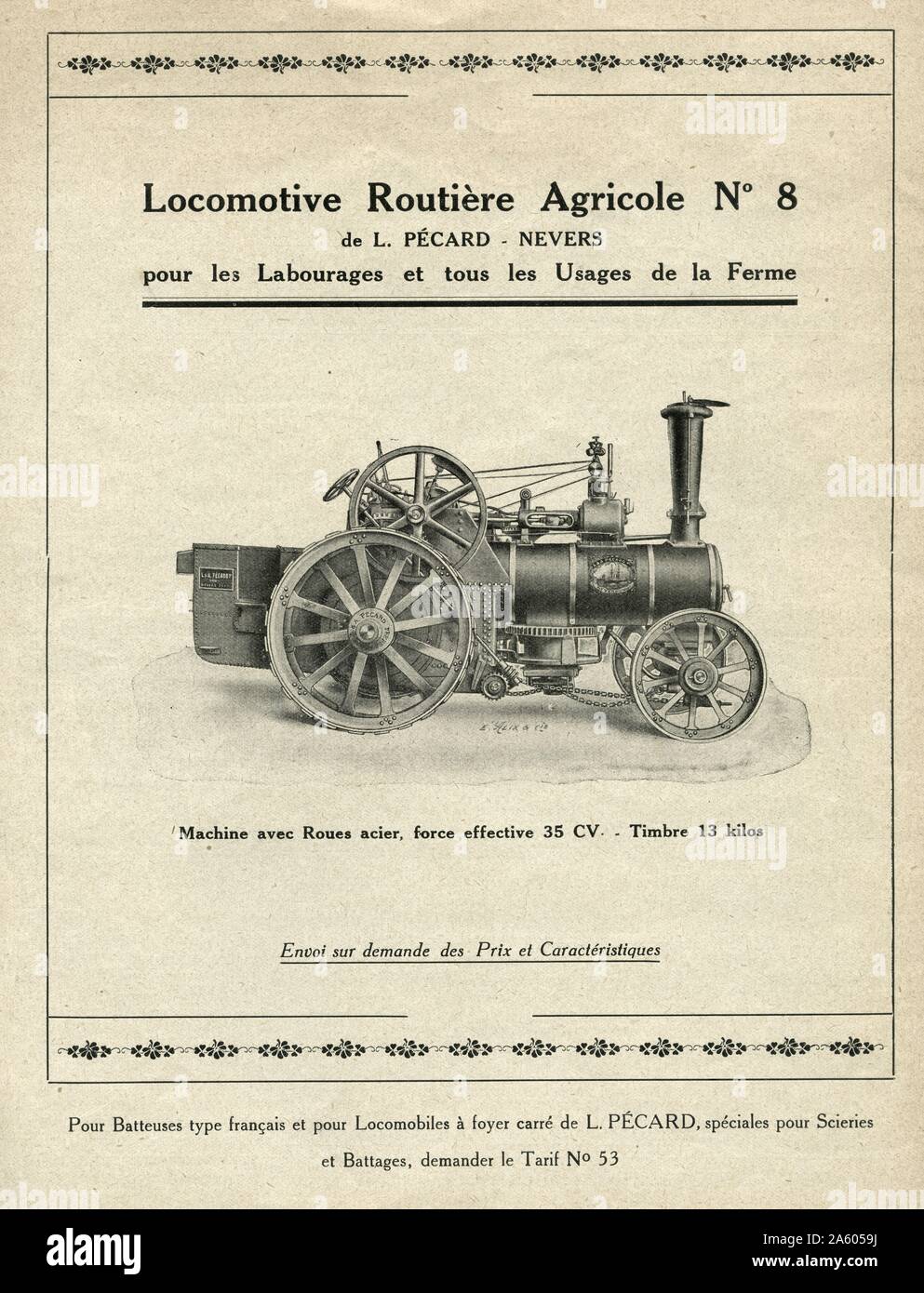 Advertising for a French traction engine (n.8) designed by the Pécard ...