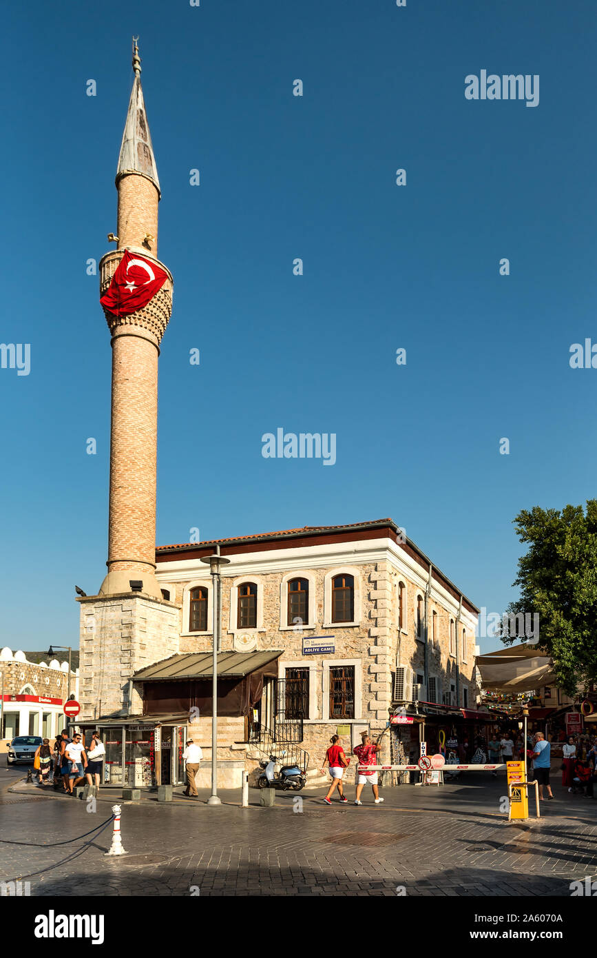Bodrum, Turkey - August 29, 2019. Merkez Adliye Cami mosque, with ...