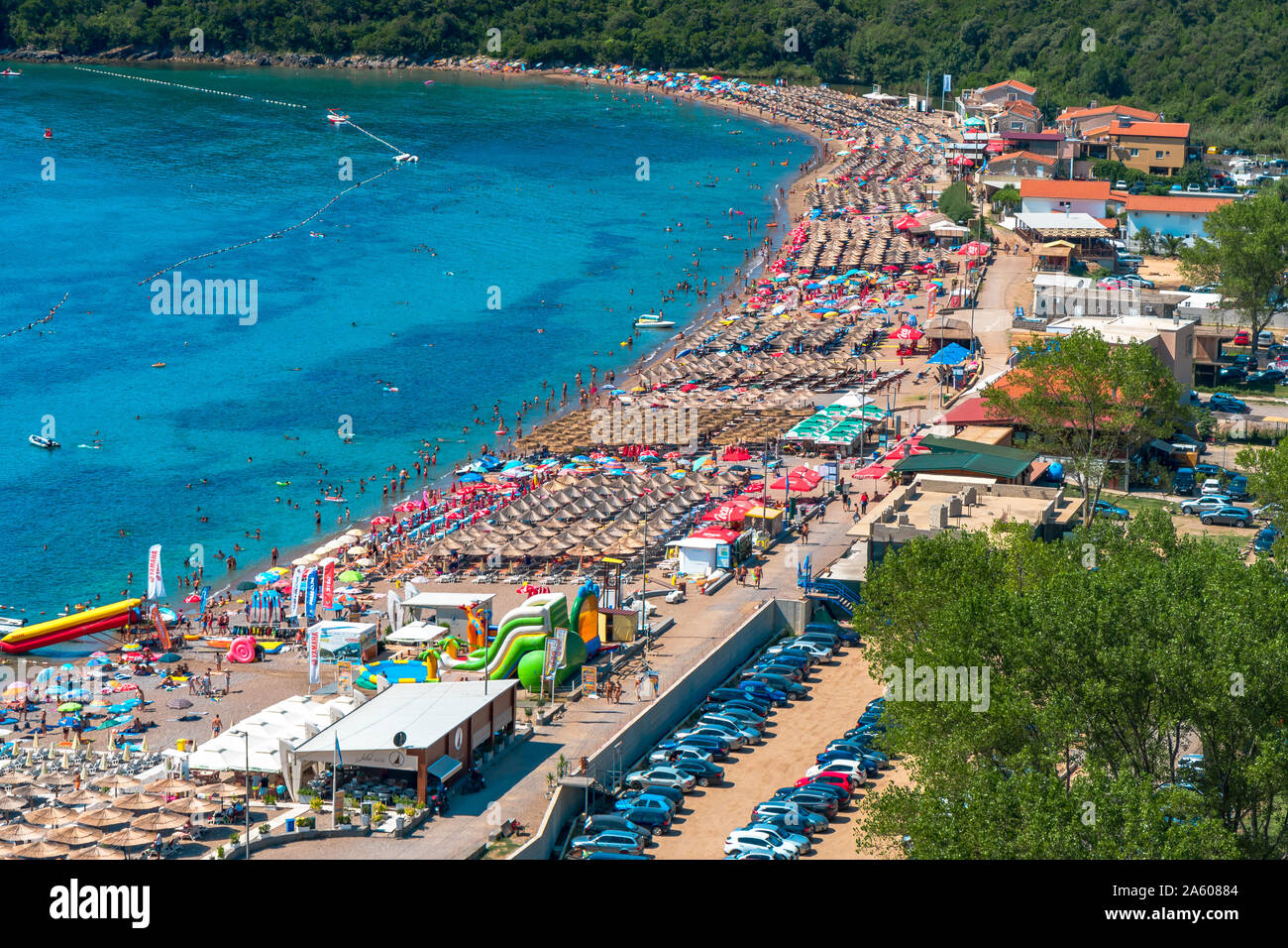 Panoramic view of Jaz Beach in Budva. One of the most popular beach on ...