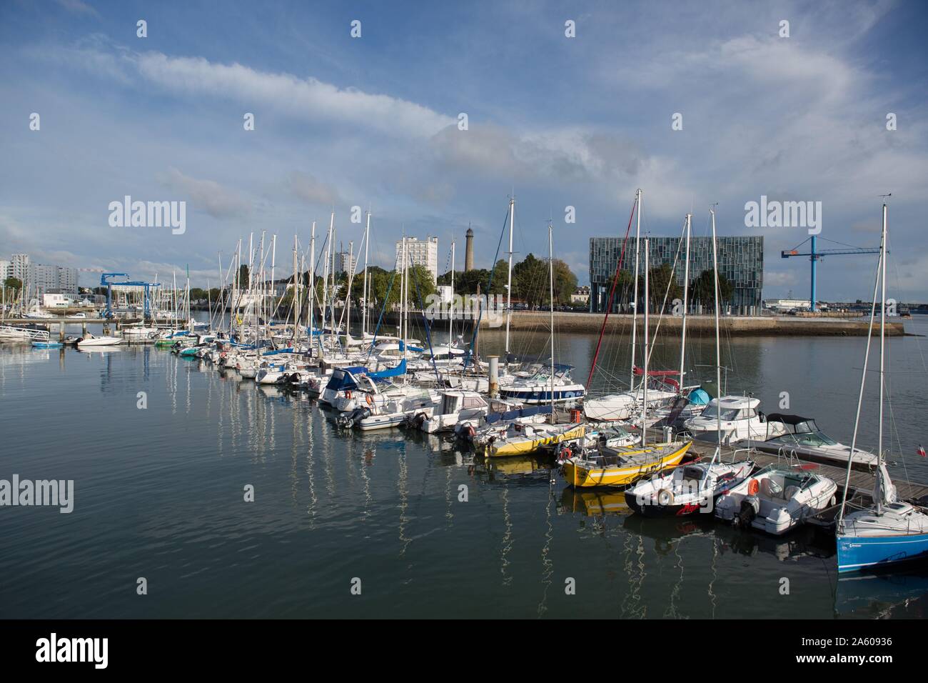 France, Brittany, Morbihan, Lorient, port, harbour, docked boats and ...