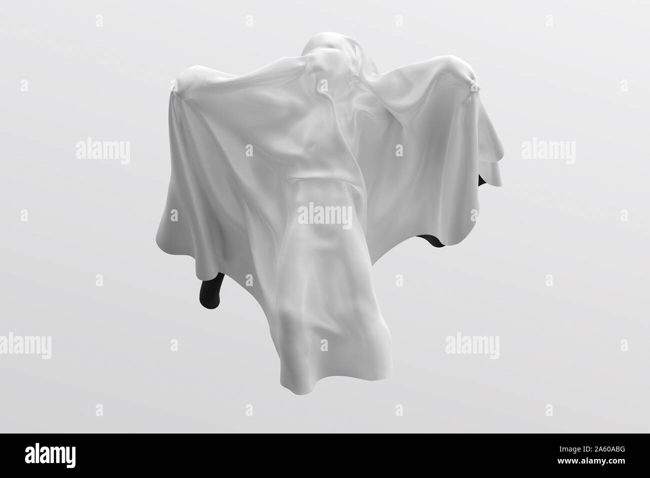 Flying White Ghost boy figure covered with a blanket sheet on White ...