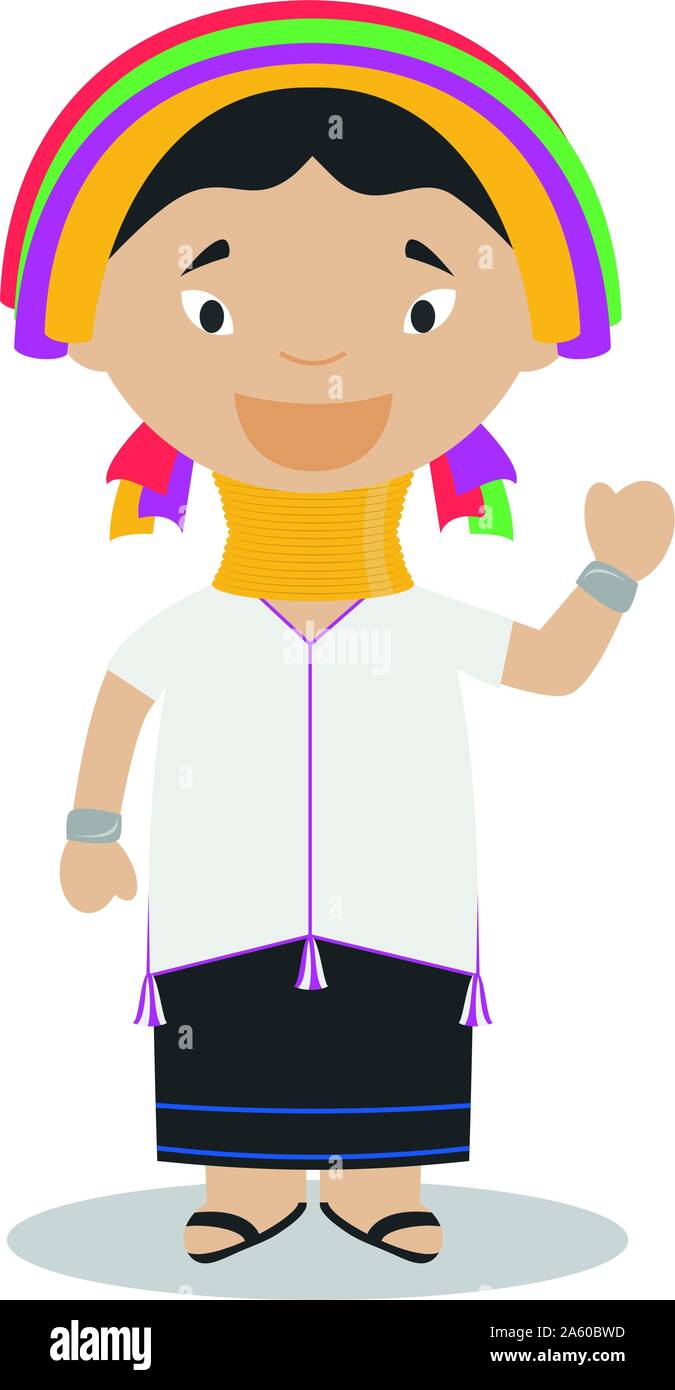 Padaung girl character from Myanmar (Kayan Tribe) dressed in the ...