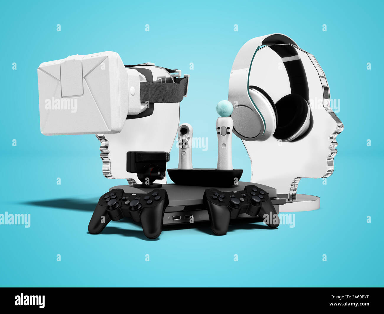 Modern concept of gaming consoles headphones virtual reality glasses ...