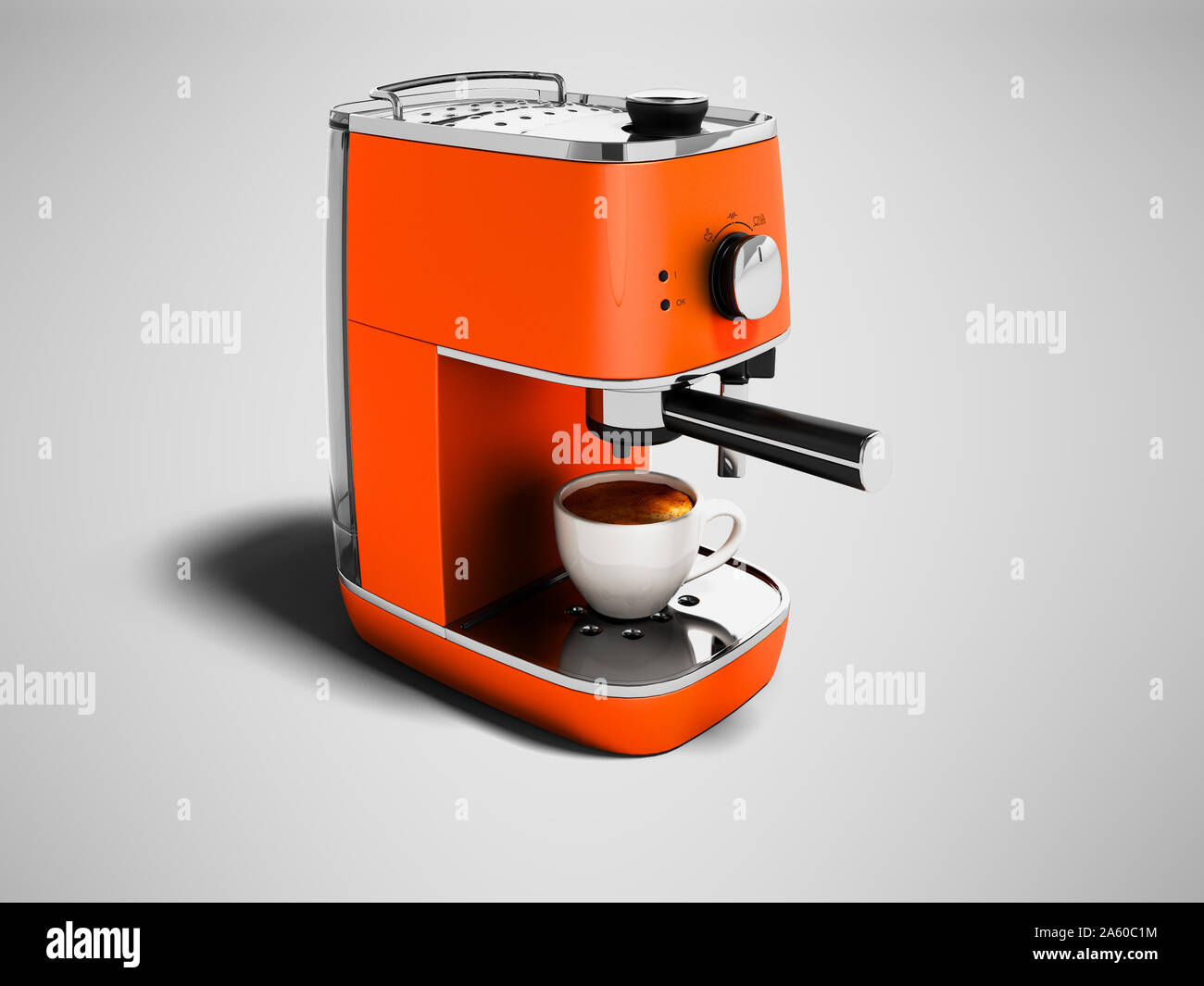 Modern orange coffee machine for one cup of latte coffee isolated 3d ...