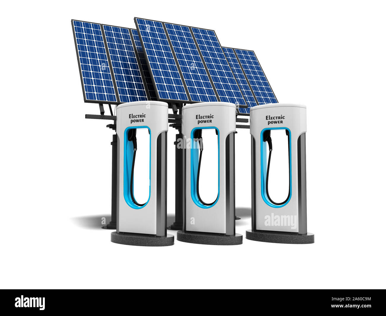 Concept green electro refill with solar panels 3d render on white ...