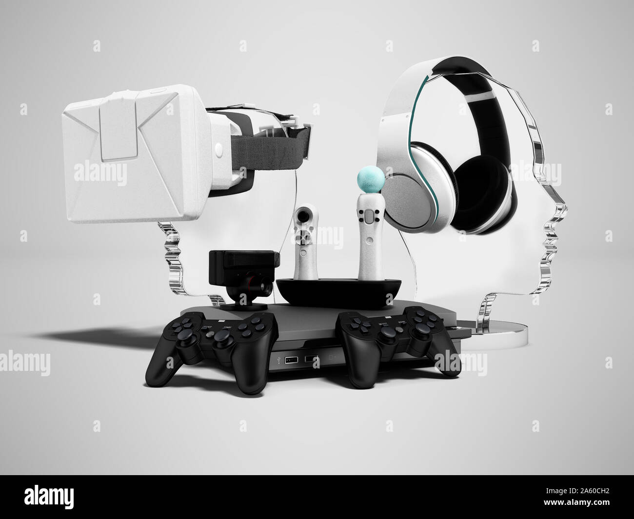 Modern concept of gaming consoles headphones virtual reality glasses ...