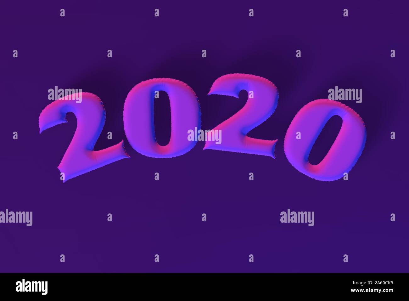 Neon inflatable figures 2020. Balloons. New Year. 3d render ...