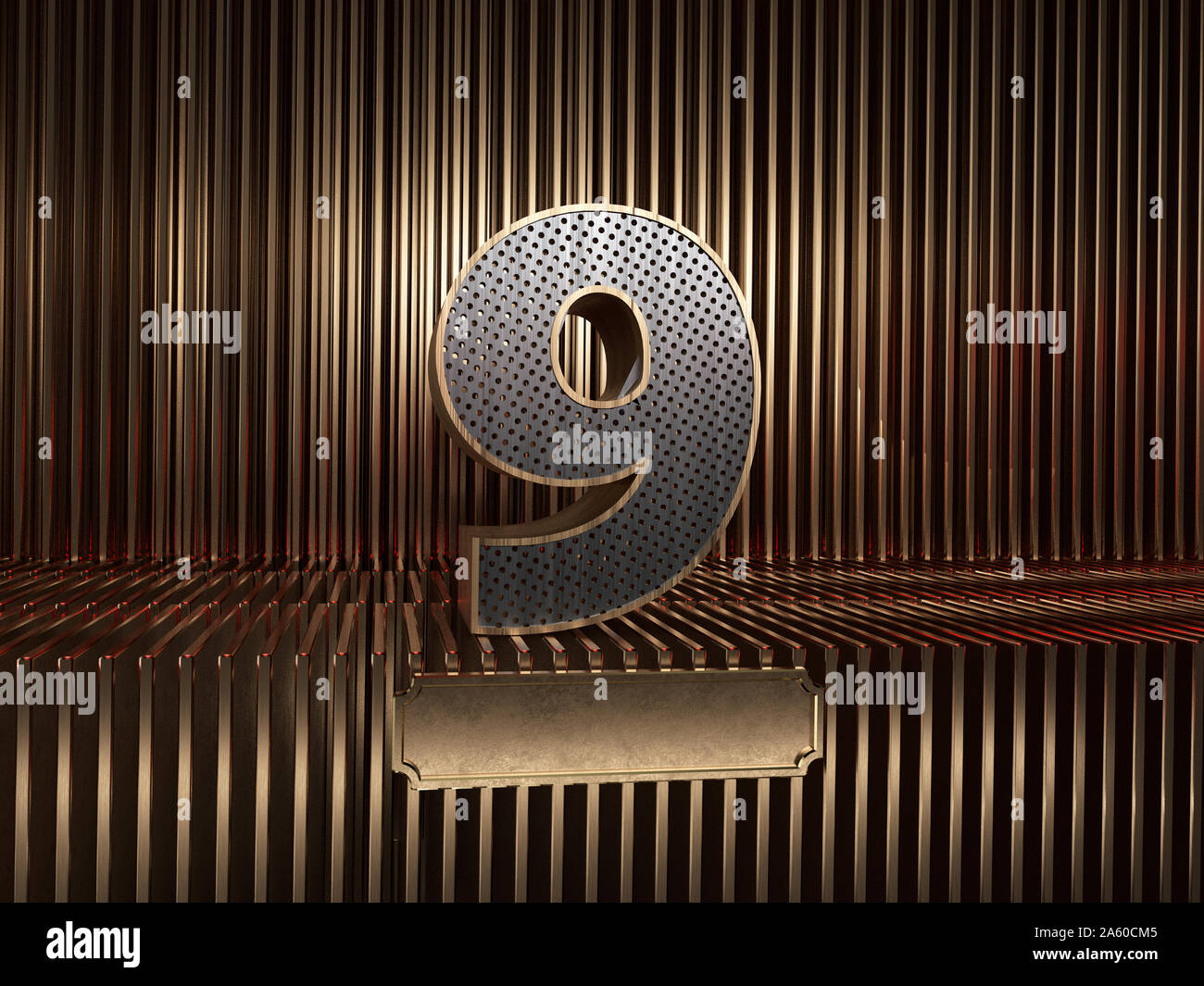 number 9 (number nine), perforated with small holes on the background ...