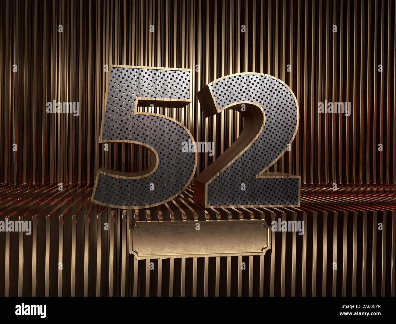 number 52 (number fifty-two), perforated with small holes on the ...