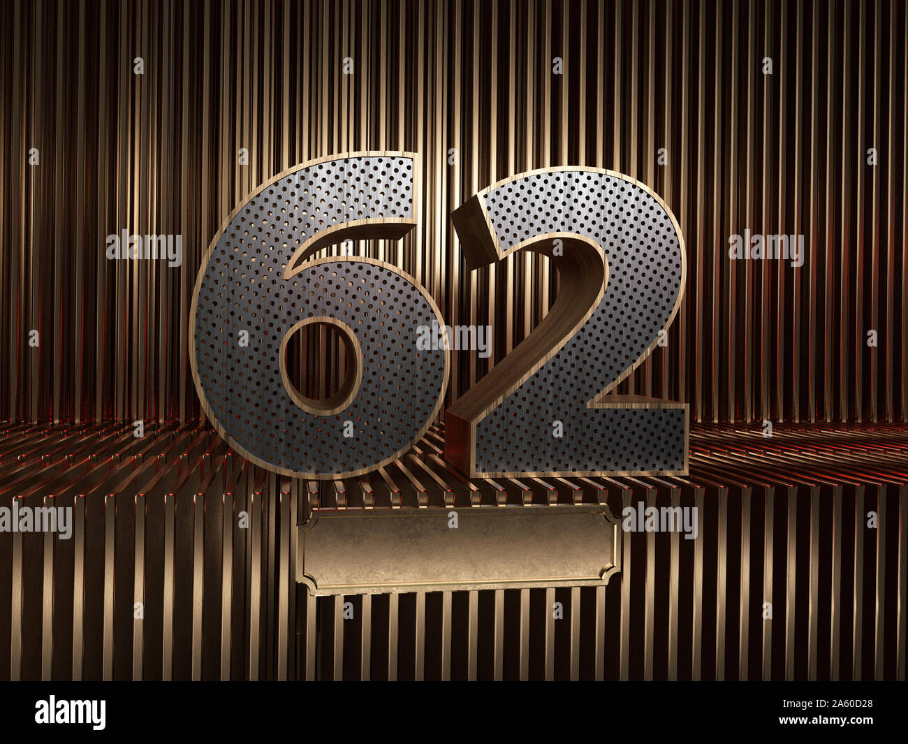 number 62 (number sixty-two), perforated with small holes on the ...