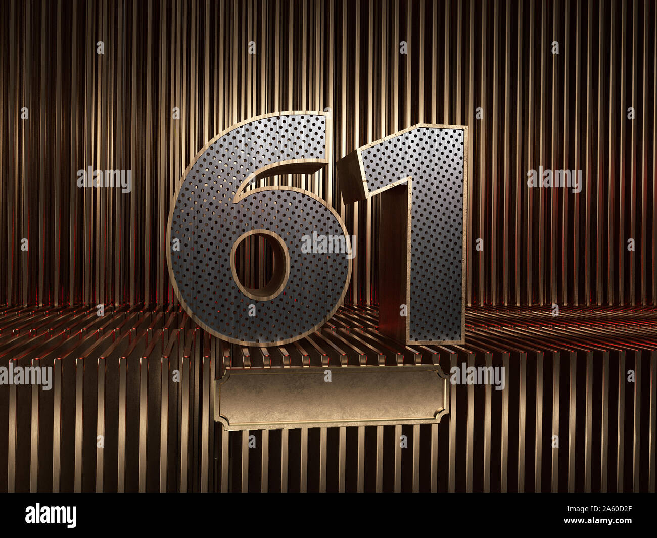 number 61 (number sixty-one), perforated with small holes on the ...