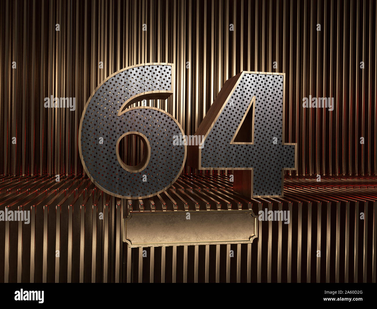 number 64 (number sixty-four), perforated with small holes on the ...