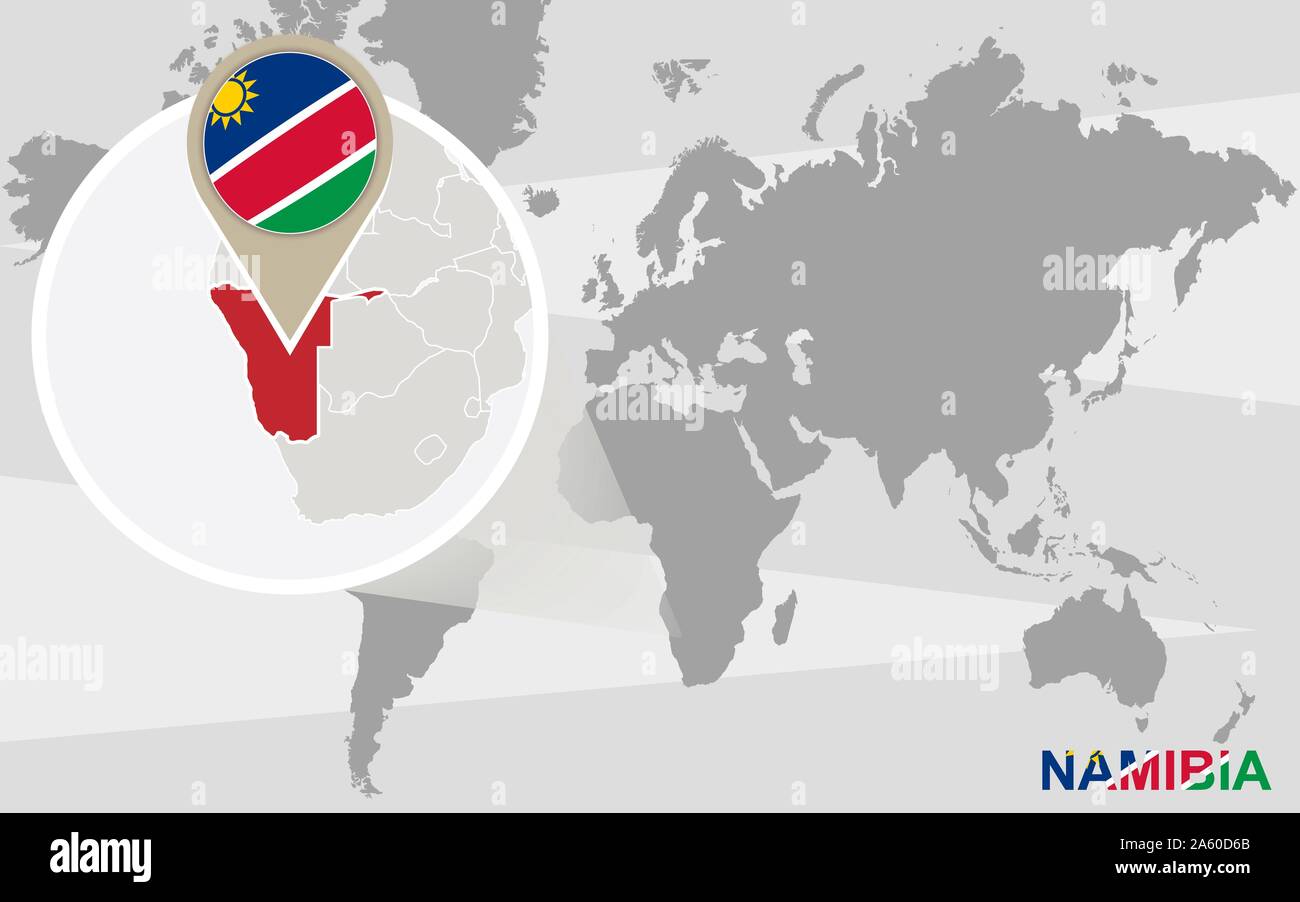 World map with magnified Namibia. Namibia flag and map Stock Vector ...